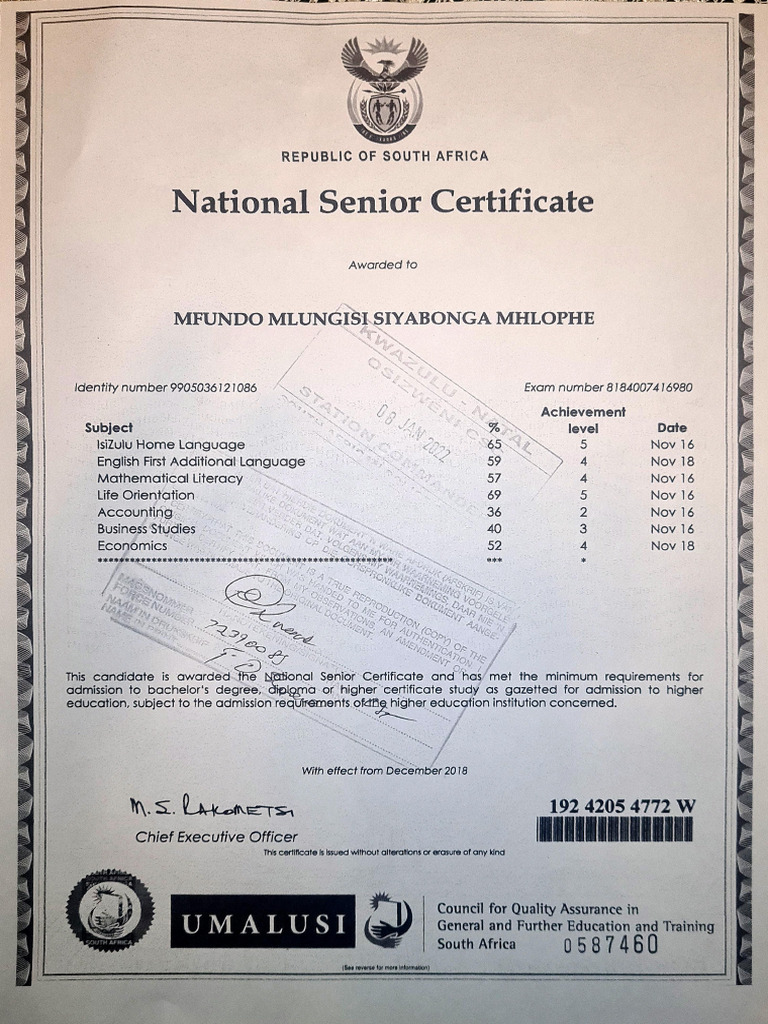 Certified Matric Certificate | PDF