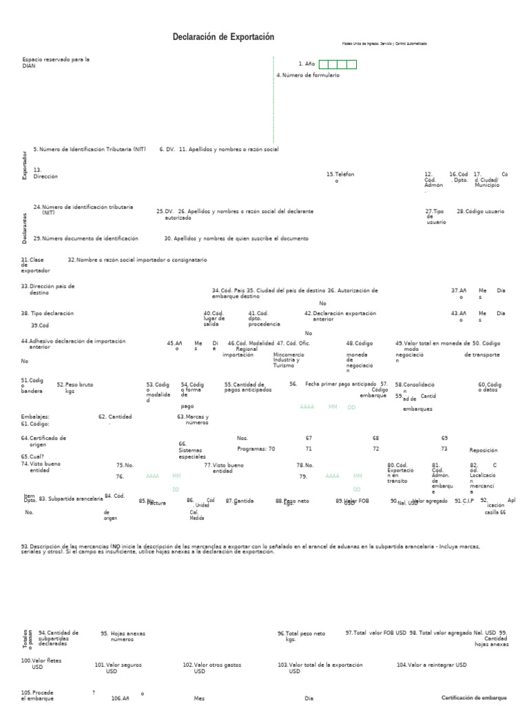 Declaración de Exportación | PDF | Arancel | aduana