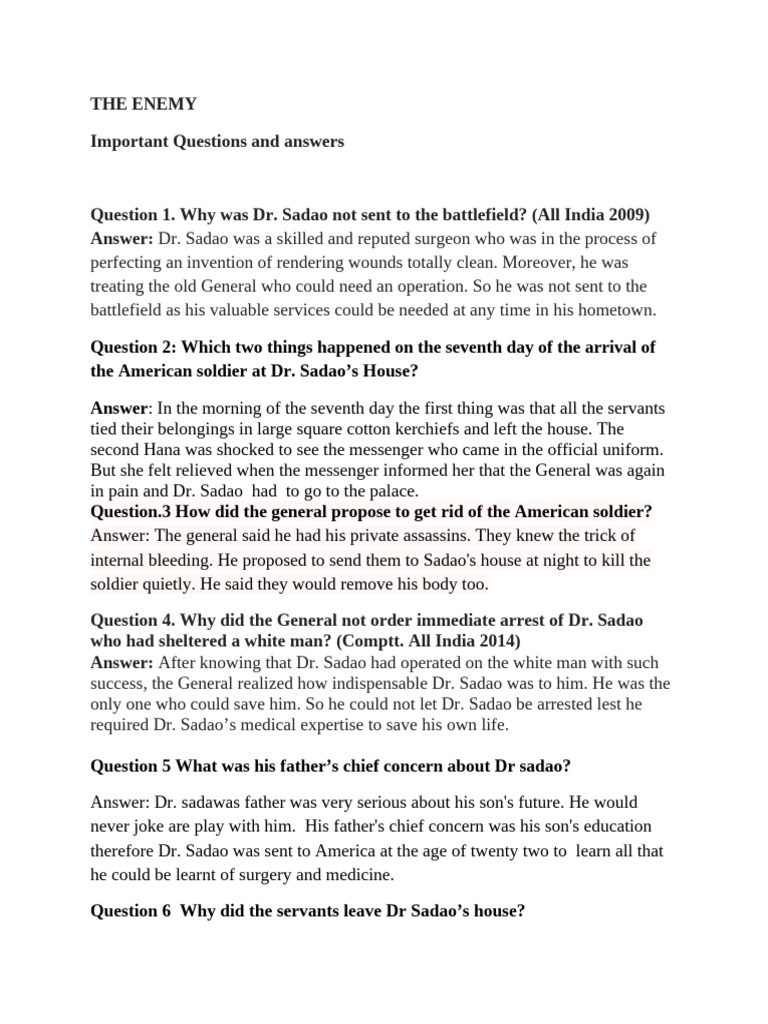 Important Qa The Enemy (Chapter 4) | PDF | Sports & Recreation