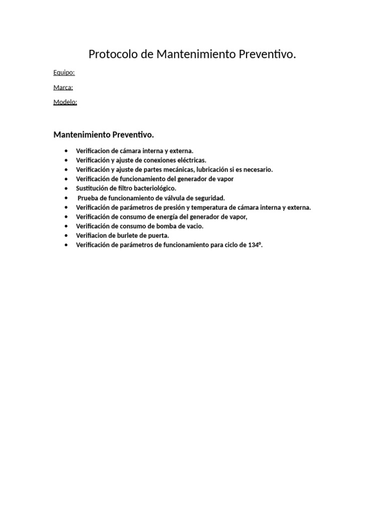 Protocolo de Mantenimiento Preventivo | PDF