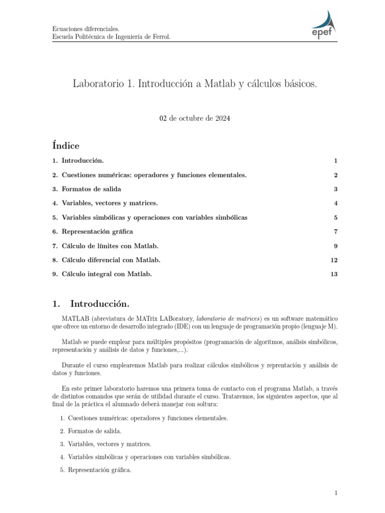 Introducción a Matlab para Ecuaciones Diferenciales | PDF | Integral ...