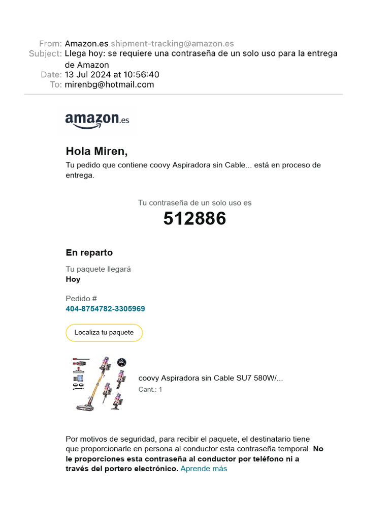 Llega Hoy Se Requiere Una Contraseña de Un Solo Uso para La Entrega de Amazon 2 | PDF