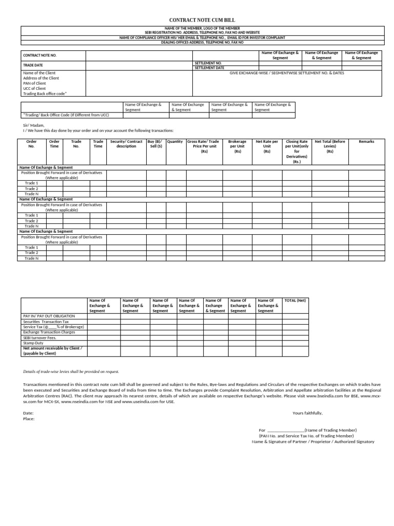 Format of Common Contract Note | PDF | Derivative (Finance) | Taxes