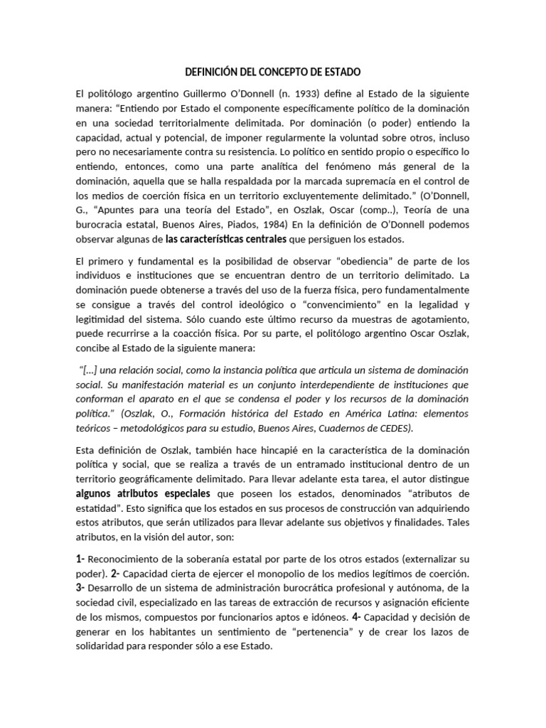Definición Del Concepto de Estado | PDF | Estado (política) | Burocracia