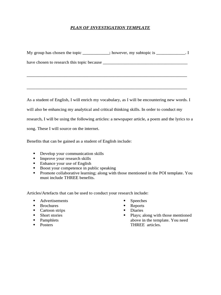 Plan of Investigation Template | PDF