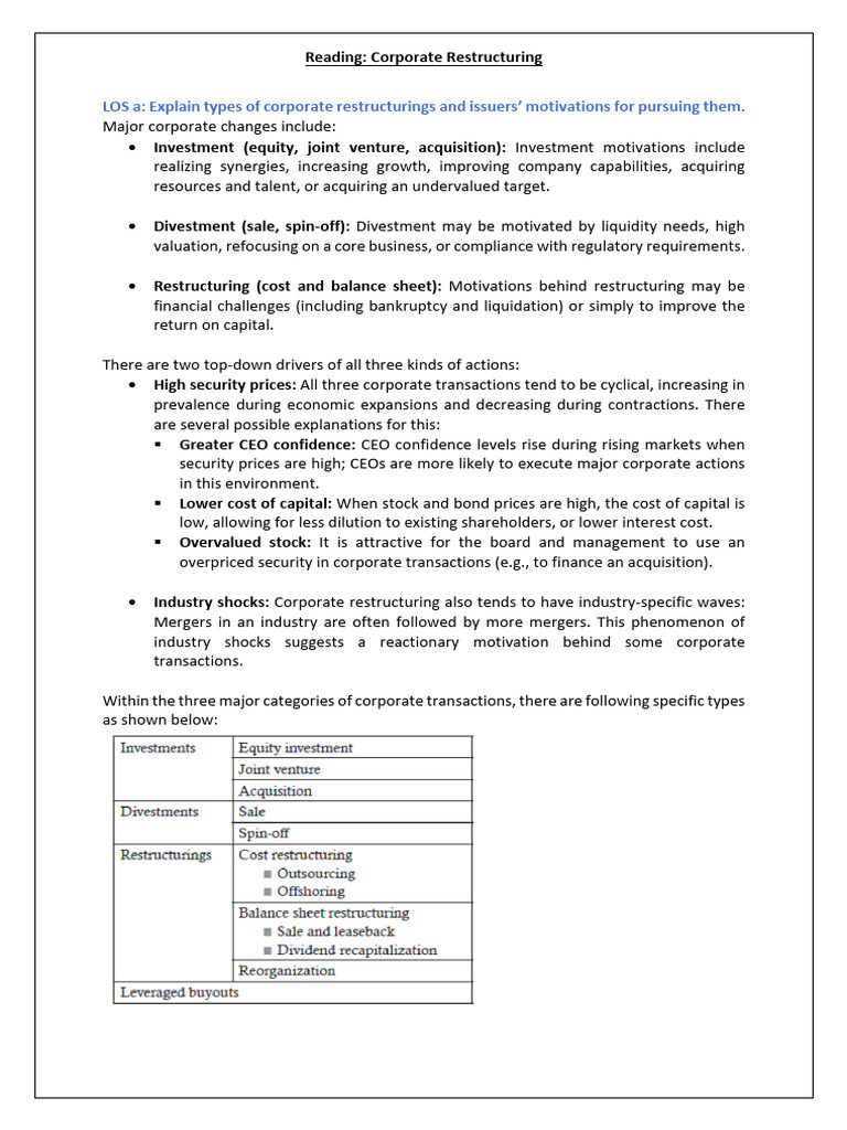 Corporate Restructuring Insights | PDF | Mergers And Acquisitions ...