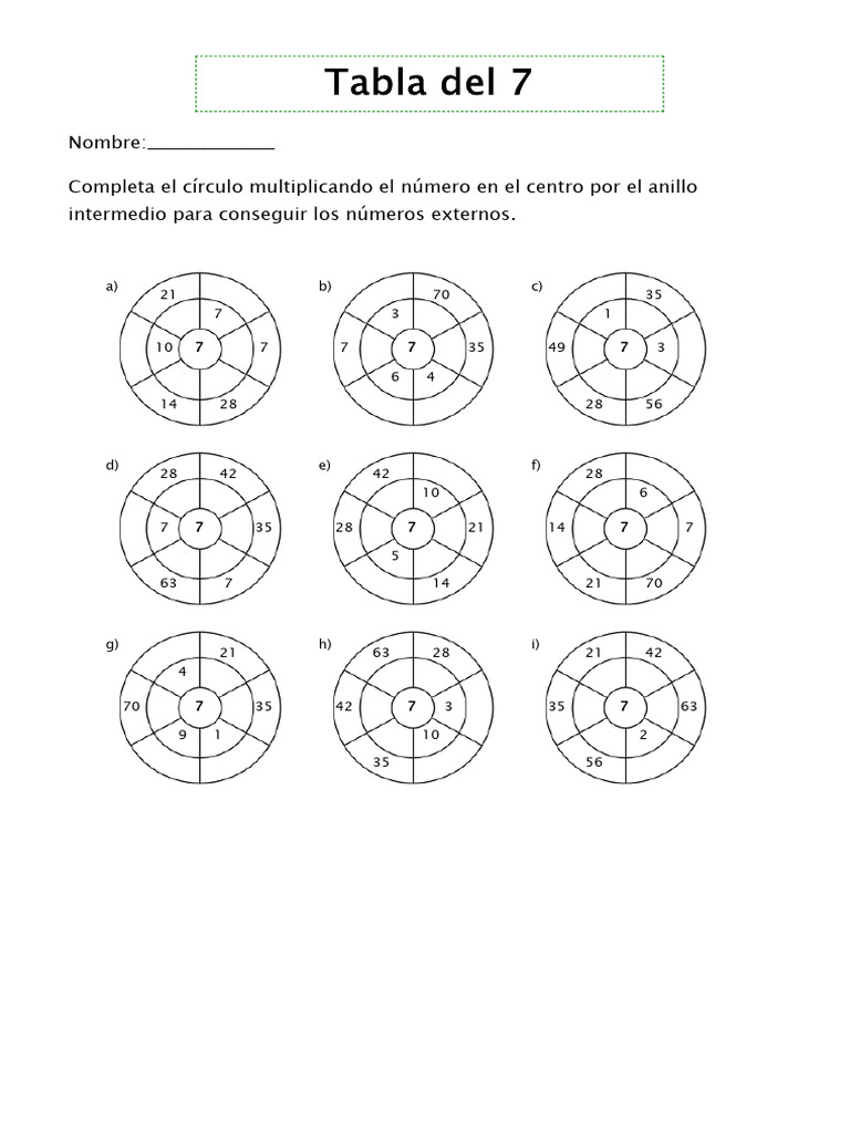 Fichas de La Tabla Del 7 ws3 | PDF