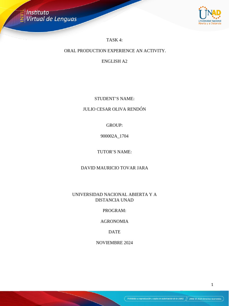 Plantilla Task 4 - Oral Production Experience and Activity 1 | PDF