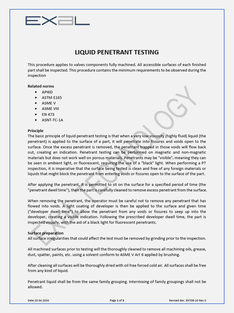 Liquid Penetrant Testing Procedure | PDF | Welding | Construction
