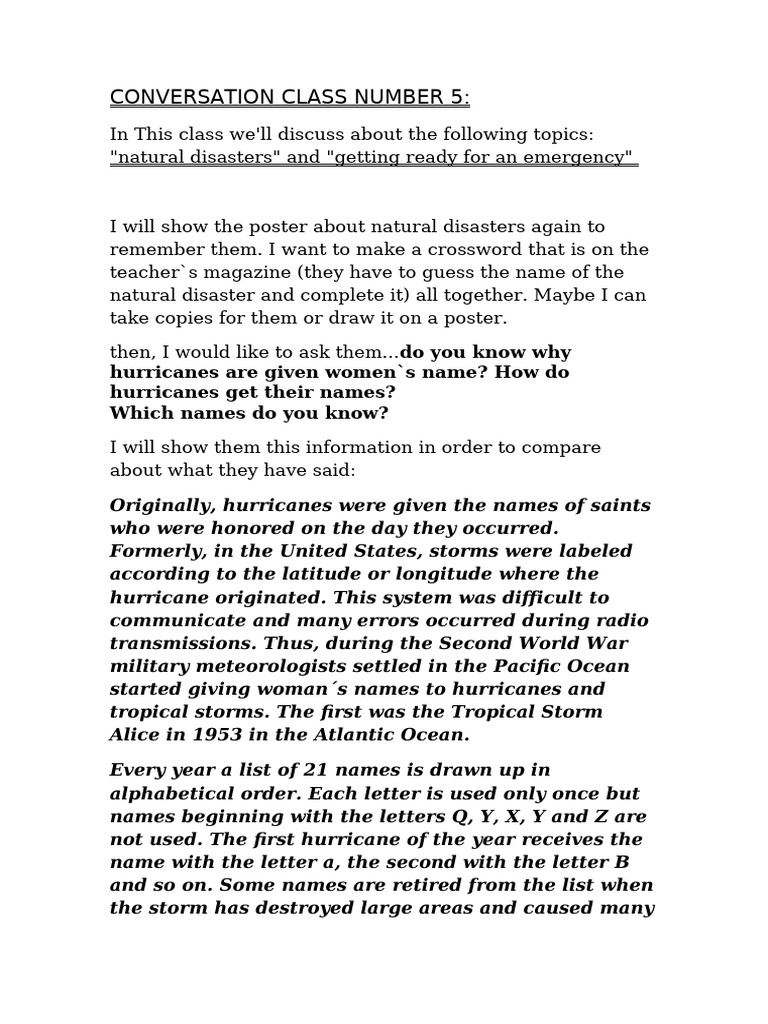 CONVERSATION CLASS NUMBER 5. Natural Disasters | PDF | Tropical ...