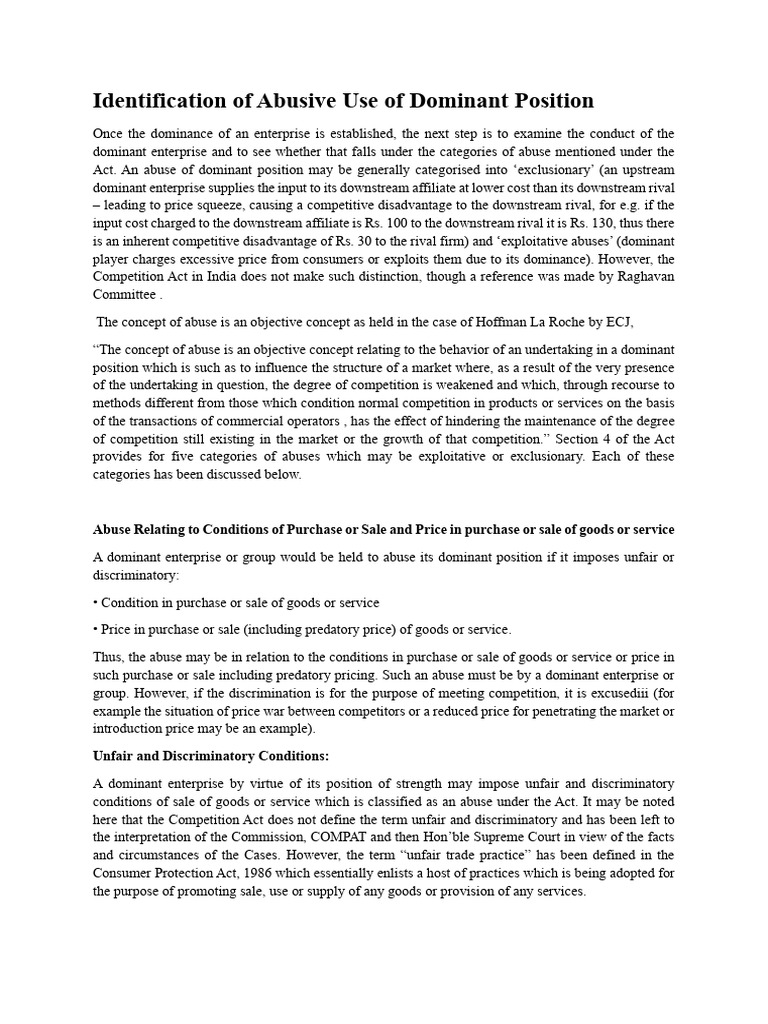 Abuse of Dominant Position in Competition Law | PDF | Pricing ...