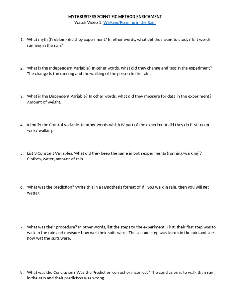 Mythbusters Scientific Method WS | PDF | Experiment | Accuracy And ...