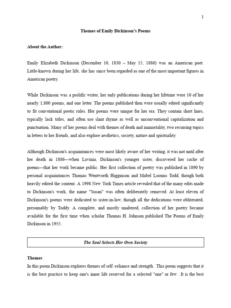 Themes of Emily Dickinson's Poems | PDF | Emily Dickinson