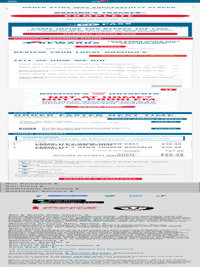 Order Confirmation - Checkout Confirmation - Domino's Pizza, Order ...