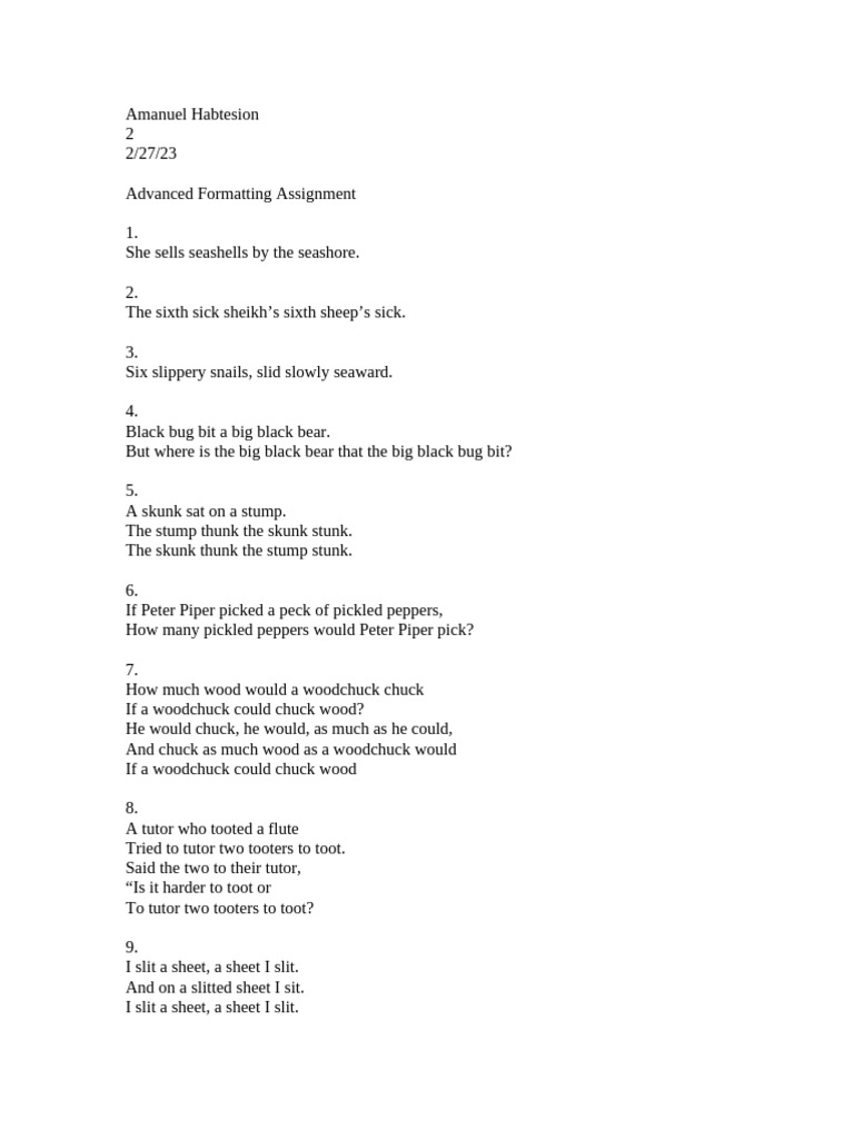 Advanced Formatting Assignment | PDF