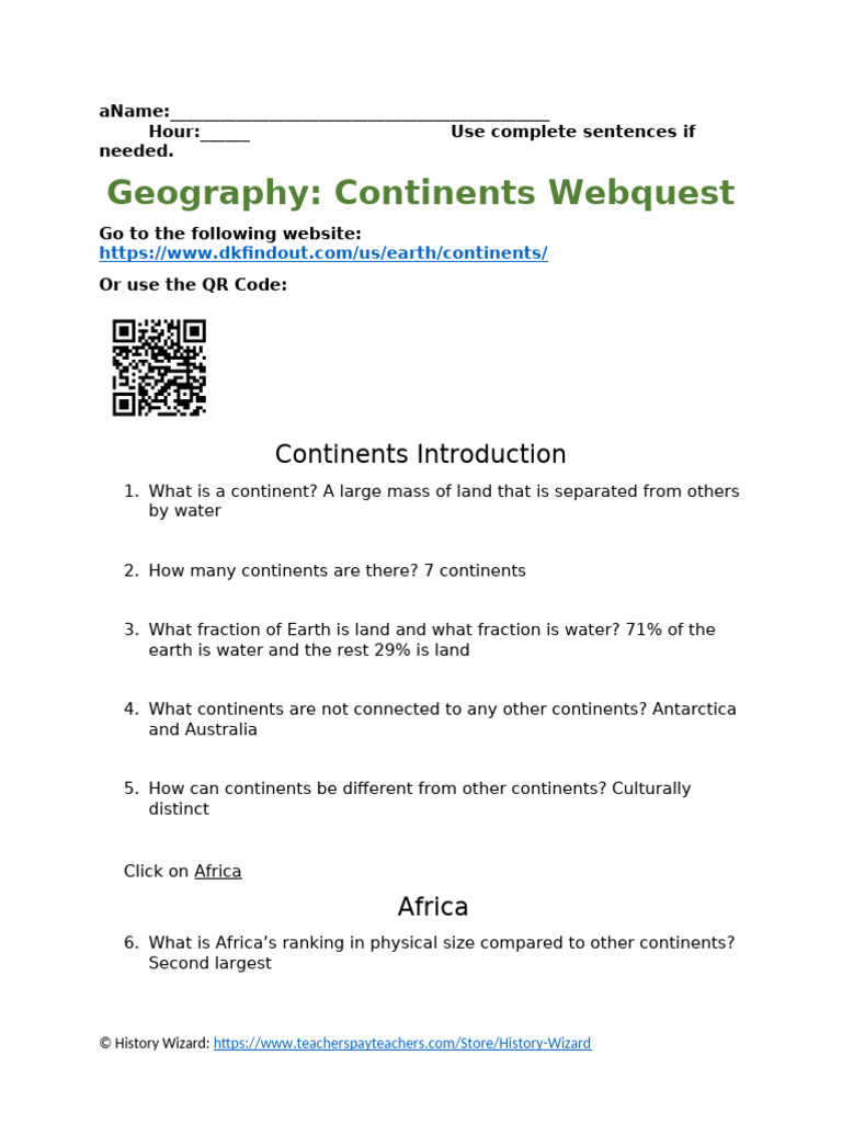 Continents Webquest | PDF | Oceania | Continent