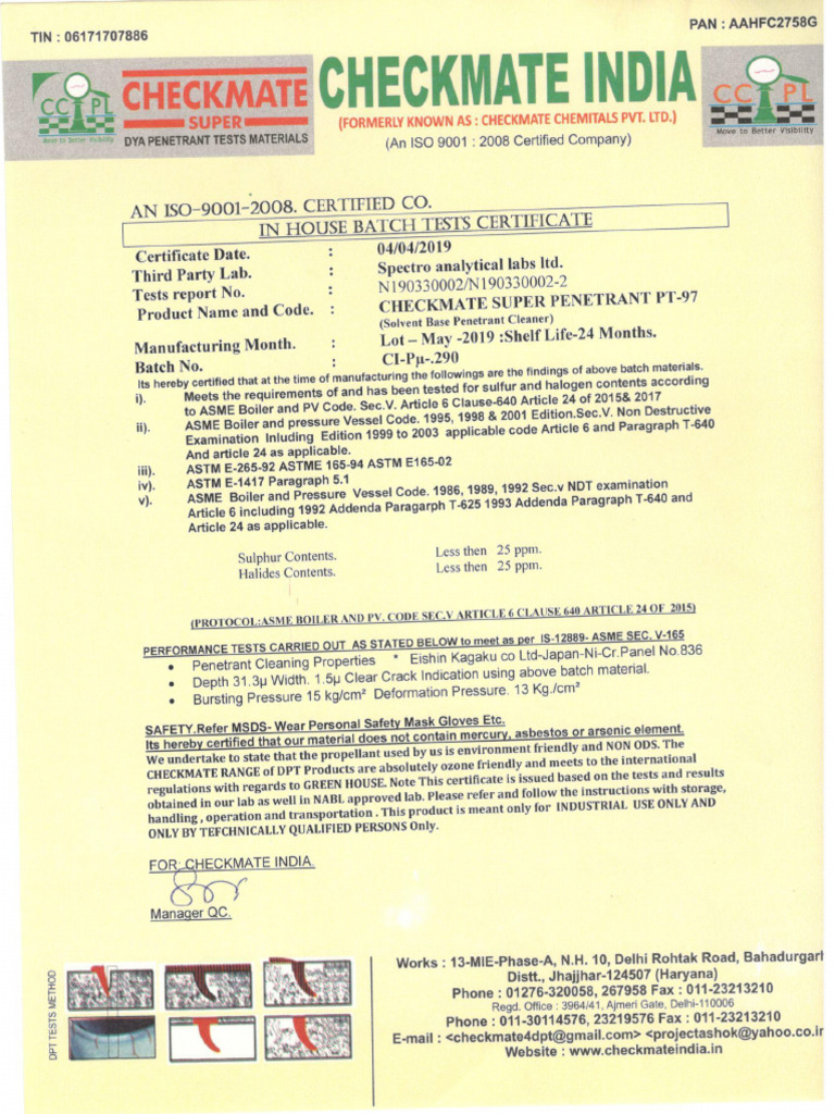 MTC - DPT Consumables - Checkmate - 1 | PDF