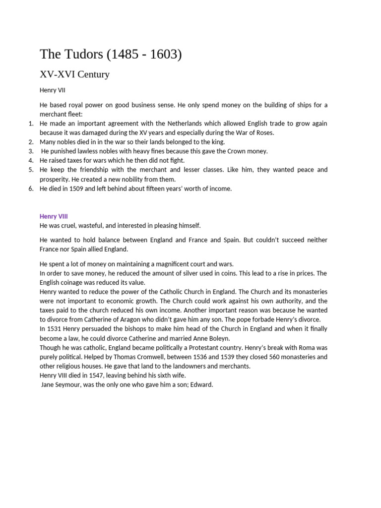 The Tudors and Stuarts Summary | PDF