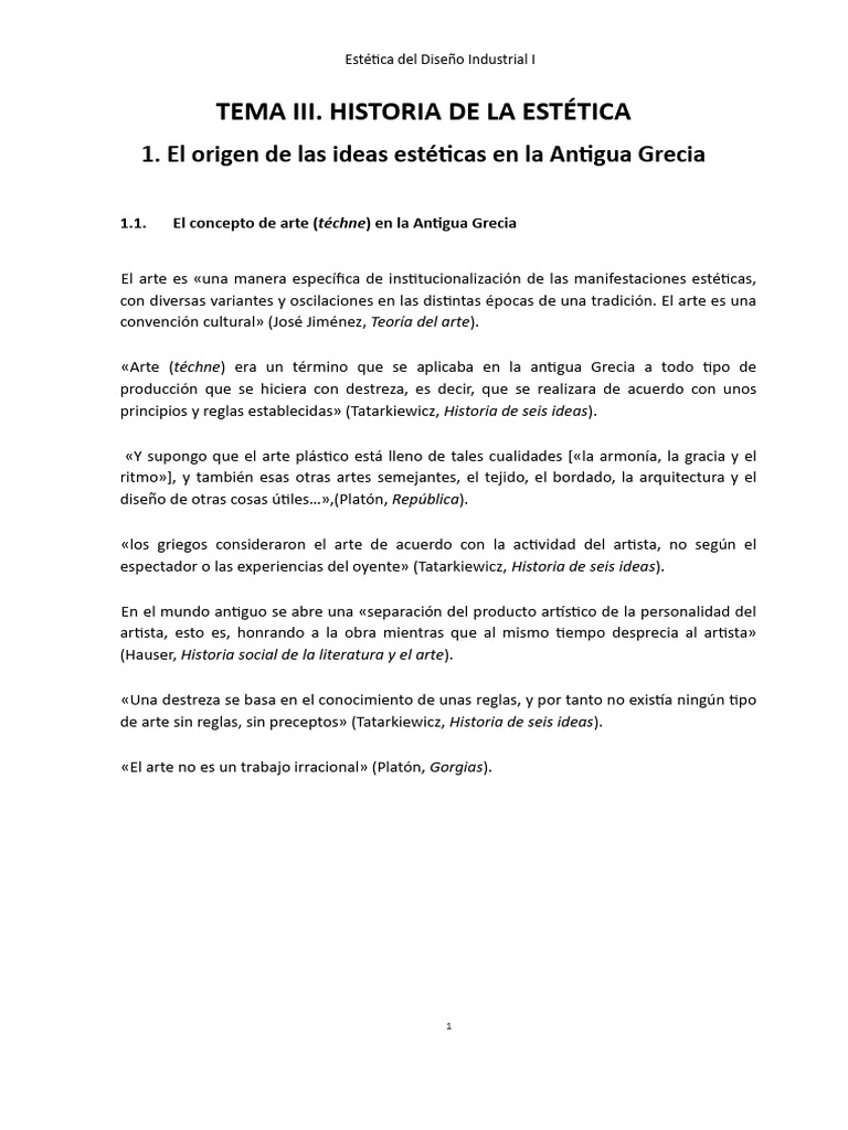 T3.1. Historia de La Estética. La Antigüedad | PDF | Belleza | Platón
