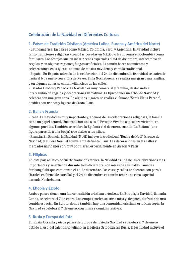 Navidad: Tradiciones Globales Diversas | PDF | Navidad | Nochebuena