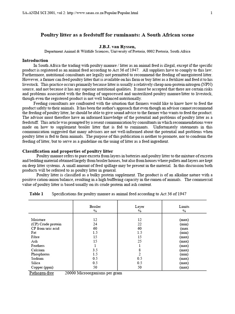 Poultry Litter As A Feedstuff For Ruminants | PDF | Magnesium | Manure
