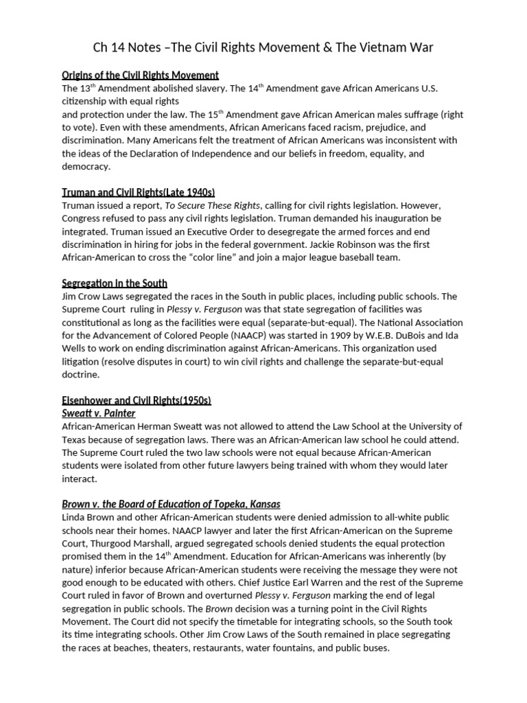 Civil Rights Movement Overview | PDF | Vietnam War | South Vietnam