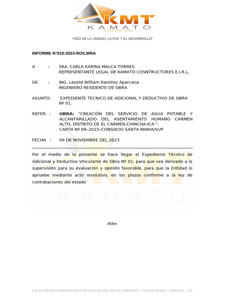 Informe de Adicional y Deductivo | PDF