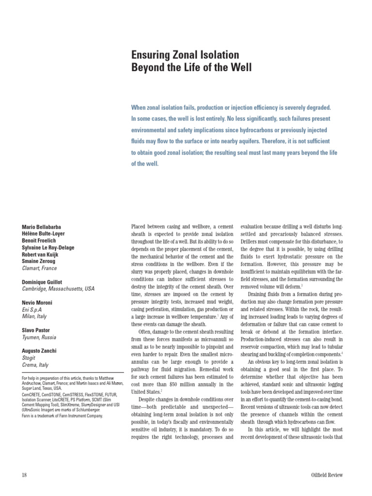 Ensuring Zonal Isolation Schlumberger | PDF | Casing (Borehole ...