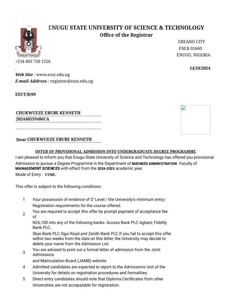 Esut Admission Notification | PDF | Vocational Education | Academia