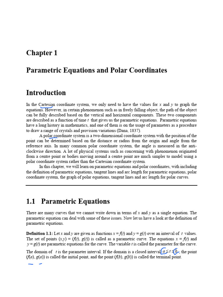 CHAPTER 1 - Parametric and Polar | PDF | Coordinate System | Tangent