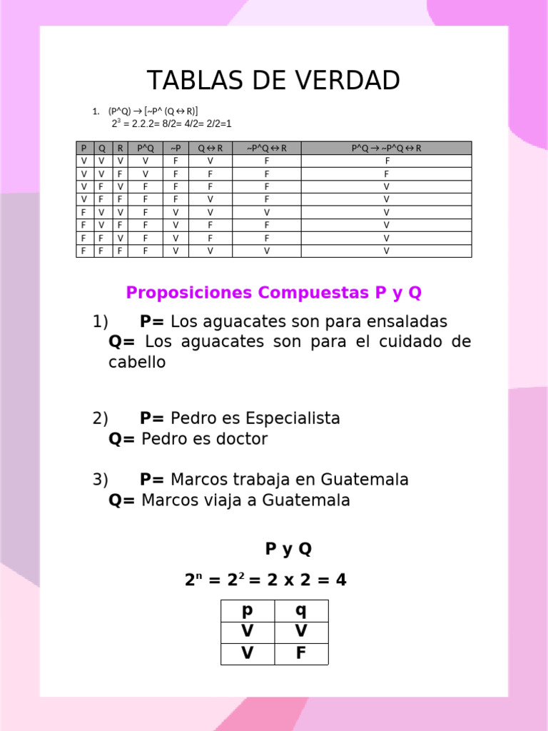 Tablas de Verdad y Proposiciones | PDF