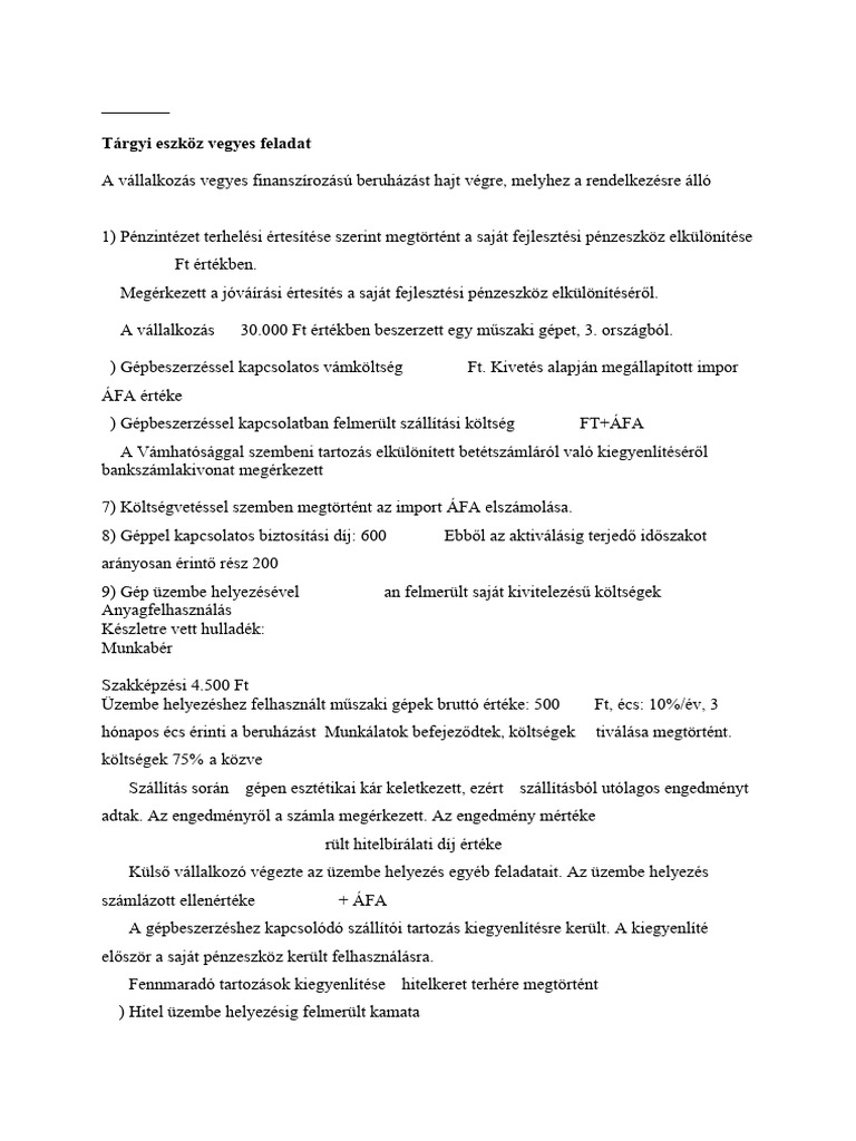 Tárgyi Eszköz Vegyes | PDF