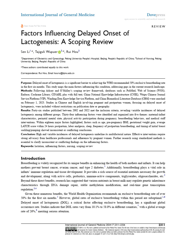 Factors Influencing Delayed Onset of Lactogenesis II 2024 | PDF ...