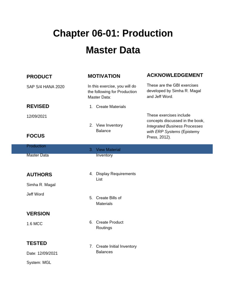 SAP Production Master Data Guide | PDF