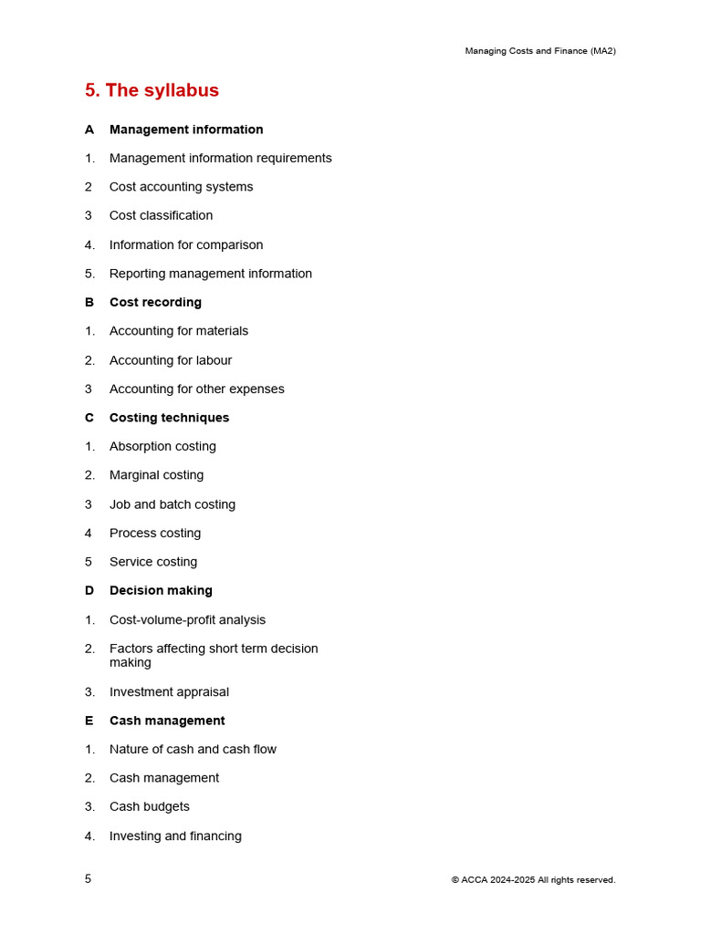 ACCA MA2 Management Accounting Syllabus | PDF | Internal Rate Of Return ...