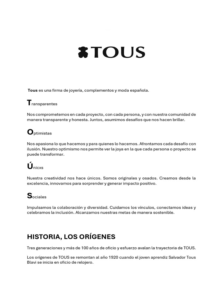Historia de Salvador Tous y TOUS | PDF | Igualdad de género | Estudios ...