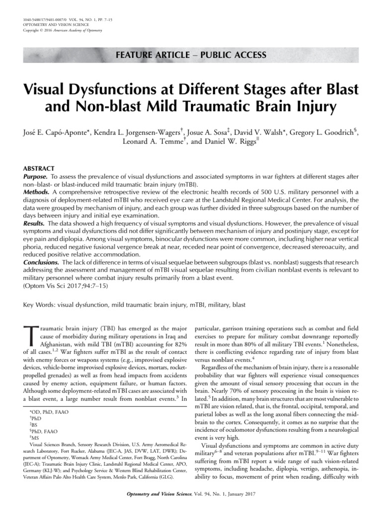 Visual Dysfunctions at Different Stages of Blast and Non-Blast | PDF ...