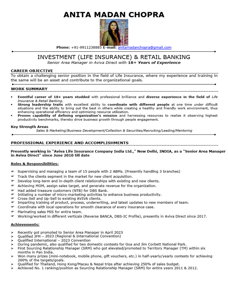 Anita Madan Chopra - Resume (Updated) - 2 | PDF | Business