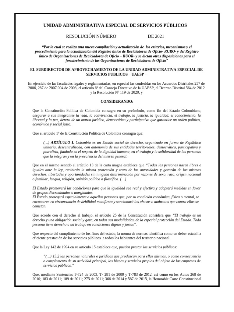 Resolucion Compilacion 2 Resolucion 167 Ruor Ruro Ajustada Sal 14 Marzo PP | PDF | Documento de ...