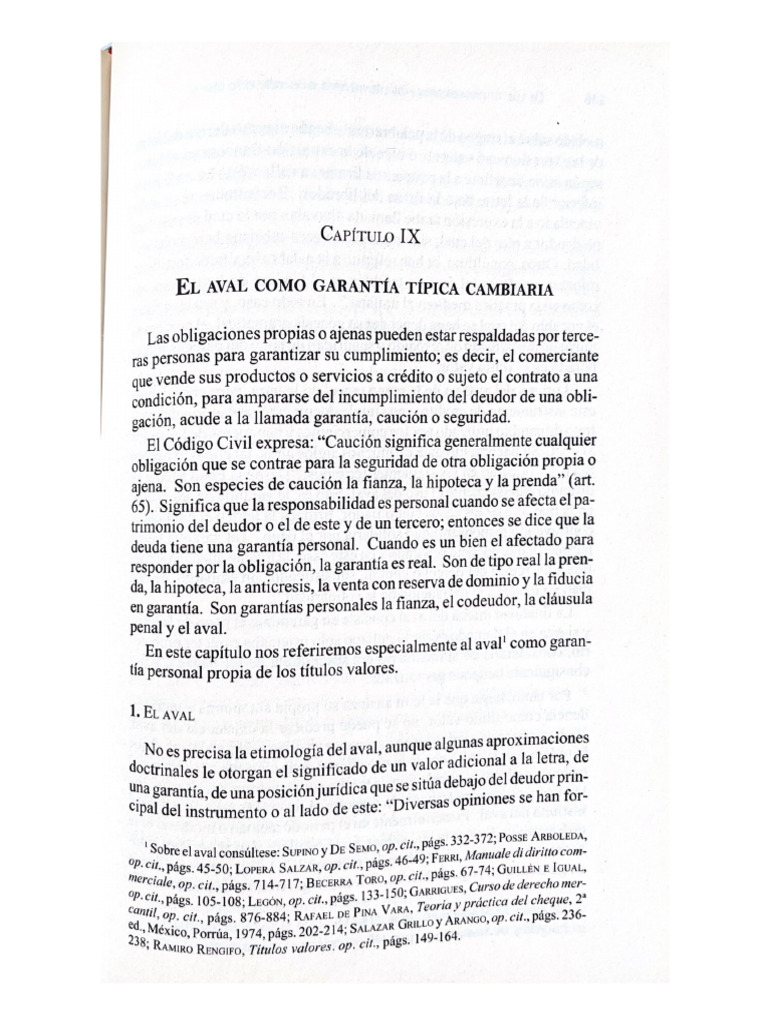 El Aval Como Garantía Típica Cambiaria Capítulo Ix | PDF