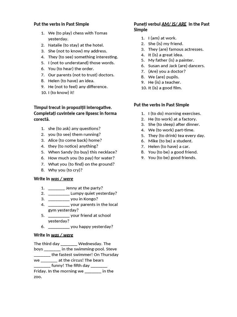 Past Simple Verb Exercises | PDF