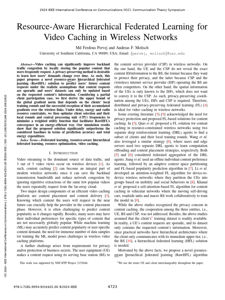 Resource-Aware Hierarchical Federated Learning For Video Caching in Wireless Networks | PDF ...