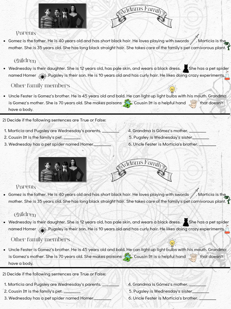 Addams Family-Handout | PDF | Language Arts & Discipline | Wellness