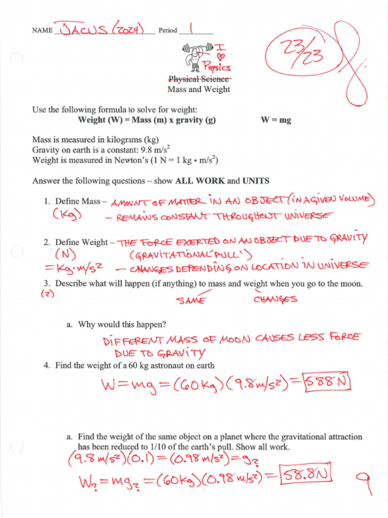 Mass-Weight-Gravity-Ws-1 SOLUTIONS | PDF