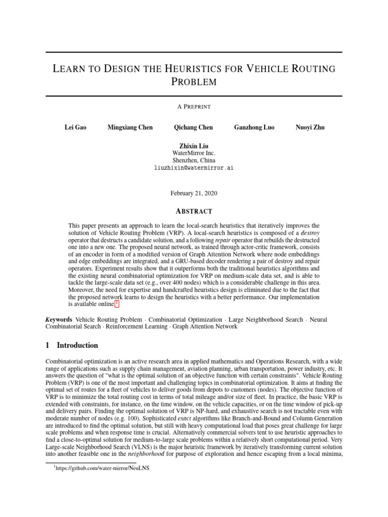 Learn Heuristics for Vehicle Routing | PDF | Algorithms | Theoretical ...