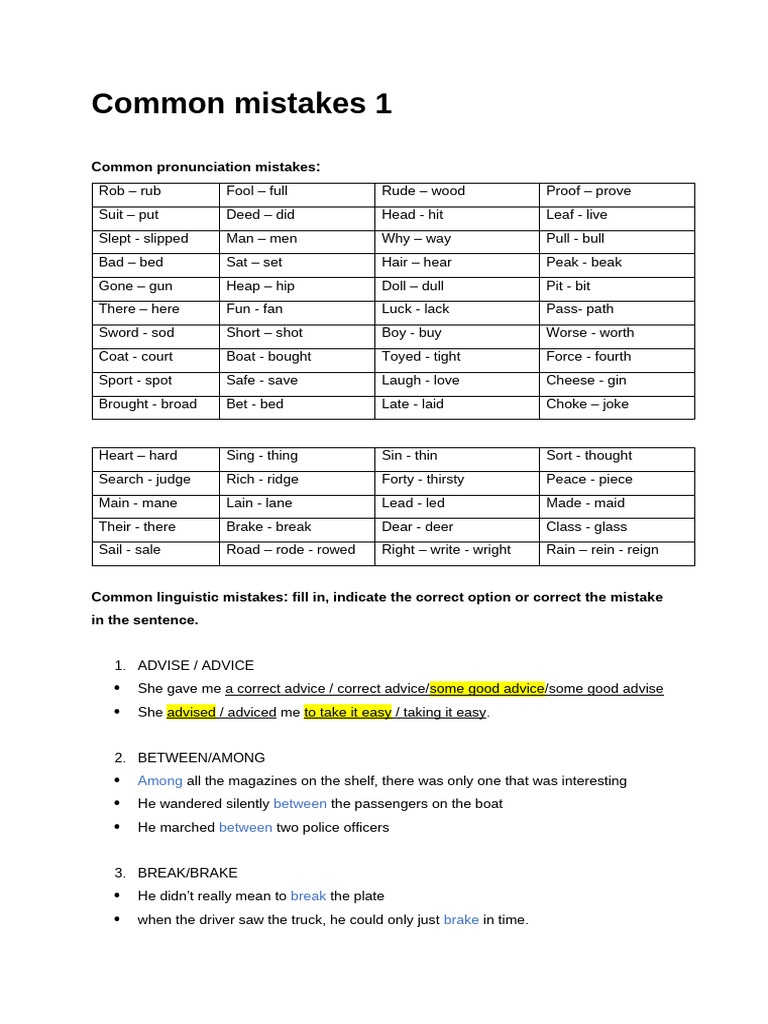 Common English Mistakes Guide | PDF | Language Arts & Discipline | Art