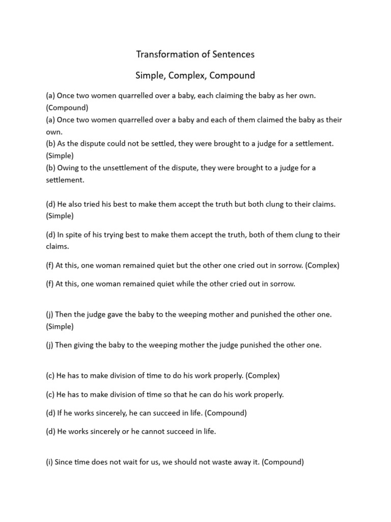 Transformation of Sentences SIM, CM, CX | PDF