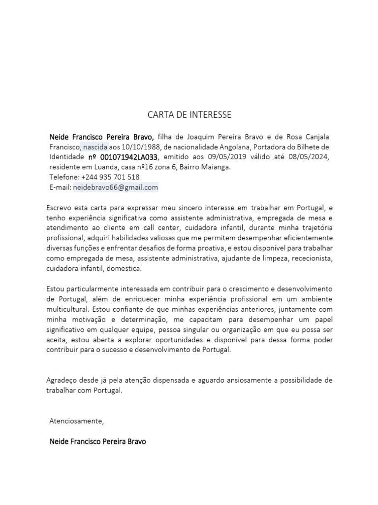 Carta de Interesse Neide 2 | PDF