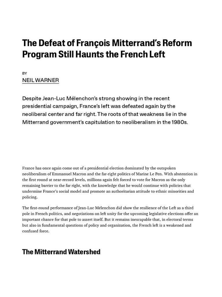 The Defeat of François Mitterrand's Reform Program Still Haunts The ...