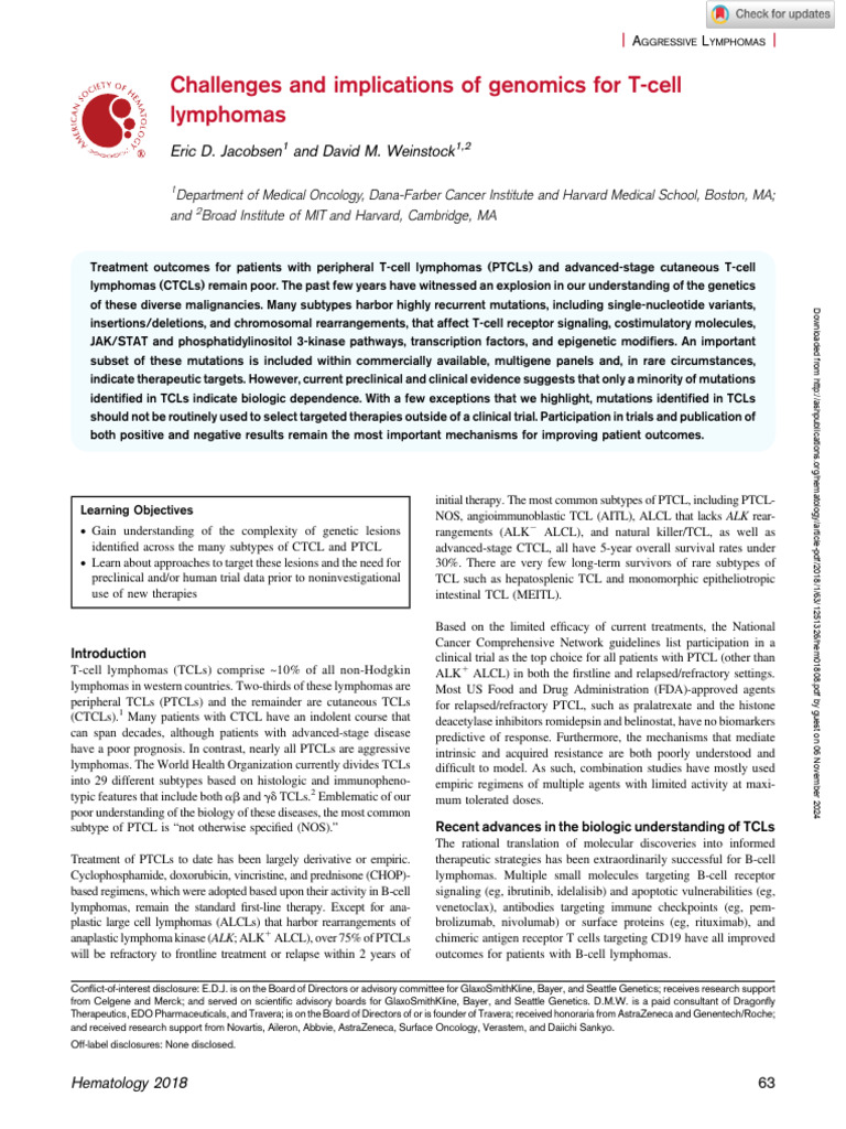 Challenges and Implications of Genomics For T-Cell | PDF | Lymphoma ...